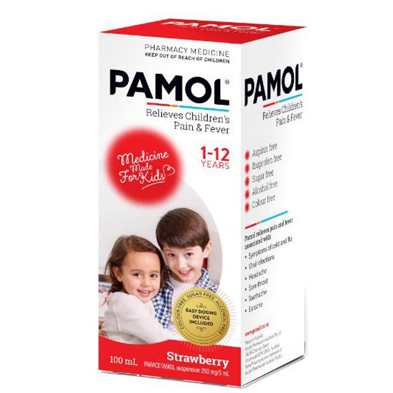 Pamol Strawberry Childrens Pain & Fever Liquid 100ml — Highbrook Pharmacy